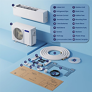 DELLA 18K BTU ODU 2 Dual Zone 9000 9000 BTU Wifi Mini Split Air Conditioner Work with Alexa, 19 SEER2 208-230V Cools Up to 800 Sq.Ft Multi Zone Ductless Pre-Charged Heat Pump, 16ft Installation Kits