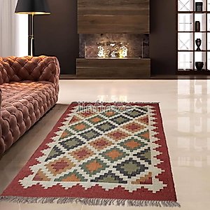 iinfinize Wool Jute Rug Living Room Rug Yoga Jute Mat Throw Pray Runner Outdoor Home Decor Hand Woven Rug Kilim Rug Pads Hippie Kitchen Carpet Ethnic Vintage Dhurrie(2X6) Feet