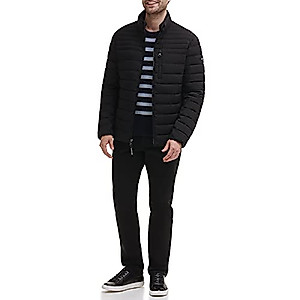 Calvin Klein Men's Lightweight Water Resistant Packable Down Puffer Jacket (Standard and Big & Tall), Black Stretch, Large