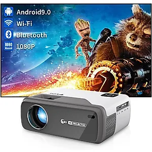 HD Smart Wi-Fi Portable Projector Android 5000+ Apps, 7000Lumen LCD Bluetooth Movie Projectors Home Entertainmen,Compatible with HDMI USB VGA Netflix Prime Video Wireless Cast Smartphone Projector
