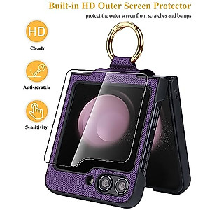 ATATOO for Samsung Galaxy Z Flip 5 Case with Ring & Kickstand & Built-in Screen Protector, Ultra-Thin Case Support Wireless Charging Durable Shockproof Anti-Slip Phone Case for Galaxy Z Flip 5, Purple