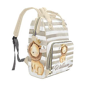 Personalized Lion Diaper Bag Backpack with Name Custom Mommy Nursing Baby Bags Nappy Bag Travel Daypack for Mom Gifts