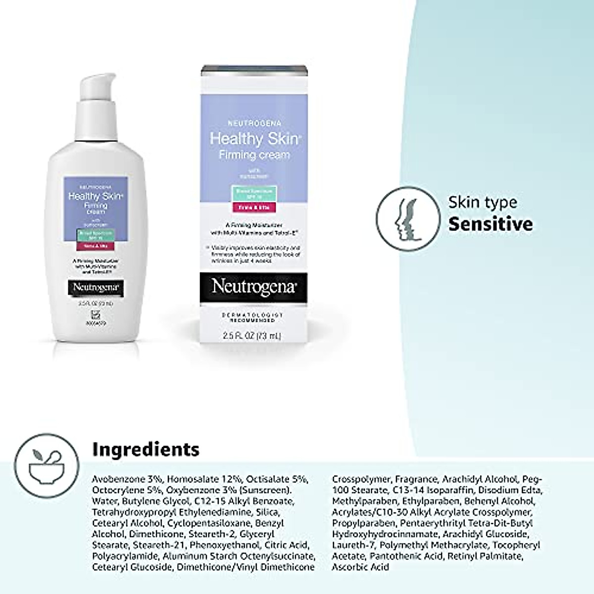 Neutrogena Healthy Skin Glycerin & Green Tea Firming Face Cream Moisturizer & Neck Cream with SPF 15 Sunscreen - Anti Wrinkle Cream, Face Moisturizer for Dry Skin & Neck Firming Cream, 2.5 fl. oz