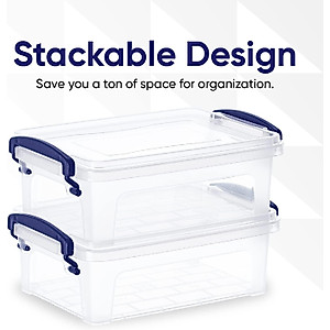 Superio Mini Storage Bins with Lids- Clear Boxes for Organizing, Stackable Plastic Containers- BPA Free, Non-Toxic, Odor Free, Organizer for Home, Office, Dorm, 1.25 Qt, 3 Pack