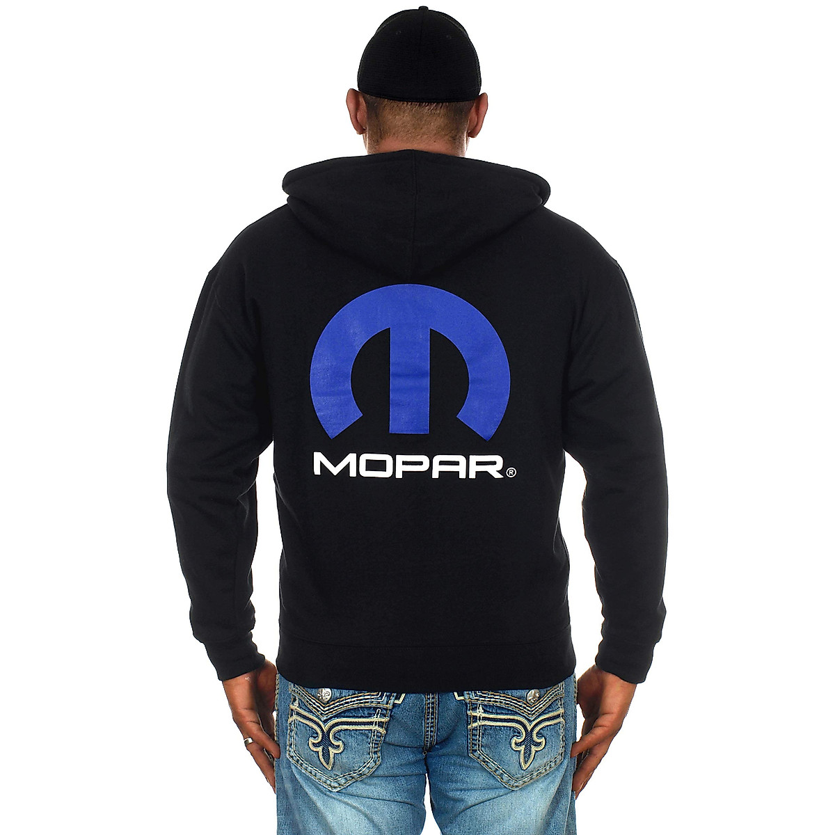 JH DESIGN GROUP Men's Mopar Logo Hoodie Full Zip Up Black Hooded Sweatshirt (small, AP22-black)