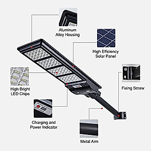 Vikrami 800W Solar Street Lights Outdoor Waterproof 80000LM, Dusk to Dawn, with Motion Sensor and Remote Control, Suitable for courtyards, Gardens, Streets, Garage, etc. Wall or Pole Mount