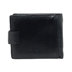 Texas West Genuine Plain Leather Men's RFID Short Bifold Buckle Wallet in 2 colors (Black)