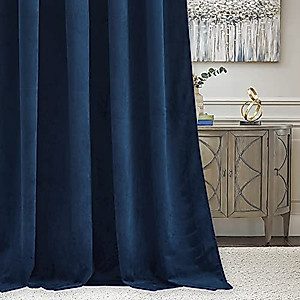 RYB HOME Blue Velvet Curtains 84 inches- Blackout Curtains for Living Room, Thermal Insulated Noise Reducing Panels Soft Luxury Window Decor for Kids Bedroom, Navy Blue, W52 x L84 inches, 2 Panels