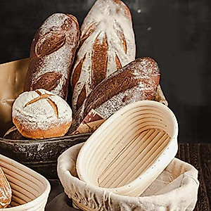 Kakalote Bread Proofing Baske,10inch Oval Rattan Pastry Dough Sourdough Proofing Blooming Proving Basket,with Liner Cloth,Food Storage Basket Baking Tools,for Professional Home Bread Baking(Beige)