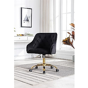 TRIPLE TREE Office Desk Chair with Wheels, Modern Swivel Shell Chair with Tufted Wide Back, Comfortable Adjustable Swivel Computer Task Chairs for Home,Office, Make Up, Bedroom, Small Space, Black…