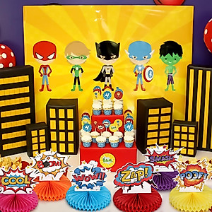 12PCS Hero Party Decoration Hero Honeycomb Centerpieces 3D Hero Table Topper Paper Large Word Centerpieces Fun Hero Action Sign Standing Cards for Happy Birthday Baby Shower Party Supplies Favor