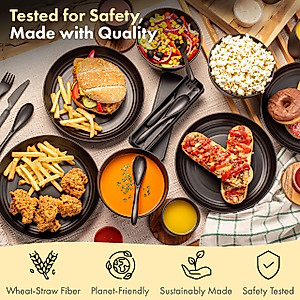 Wheat Straw Dinnerware Set, Plates and Bowls Sets, Plates, Bowls, Cups, Cutlery Set, Service for 4, Lightweight Unbreakable Plastic Dinnerware Sets, Dishwasher Microwave Safe (regular version)