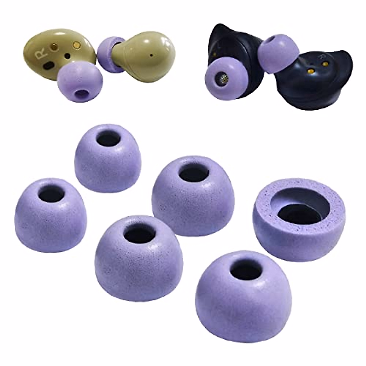 Luckvan Replacement Eartips for Samsung Galaxy Buds 2/Galaxy Buds+Memory Foam Tips Replacement Noise Isolation fit Galaxy Buds+Galaxy Buds Plus fit in Charging Case, Purple 3 Pairs LMS