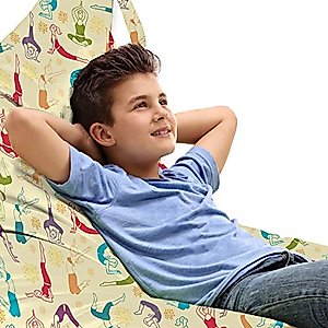 Ambesonne Yoga Lounger Chair Bag, Workout Themed Fitness Girls Pattern Abstract Postures Arrangement, High Capacity Storage with Handle Container, Lounger Size, Multicolor