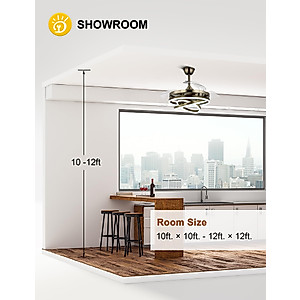 Dawn Whisper 42 Inch Retractable Ceiling Fan, Modern Ceiling Fans with Lights and Remote, Silent DC Motor, 6 Speed,Color Changing, Bronze Retractable Ceiling Fan with Lights for Kitchen
