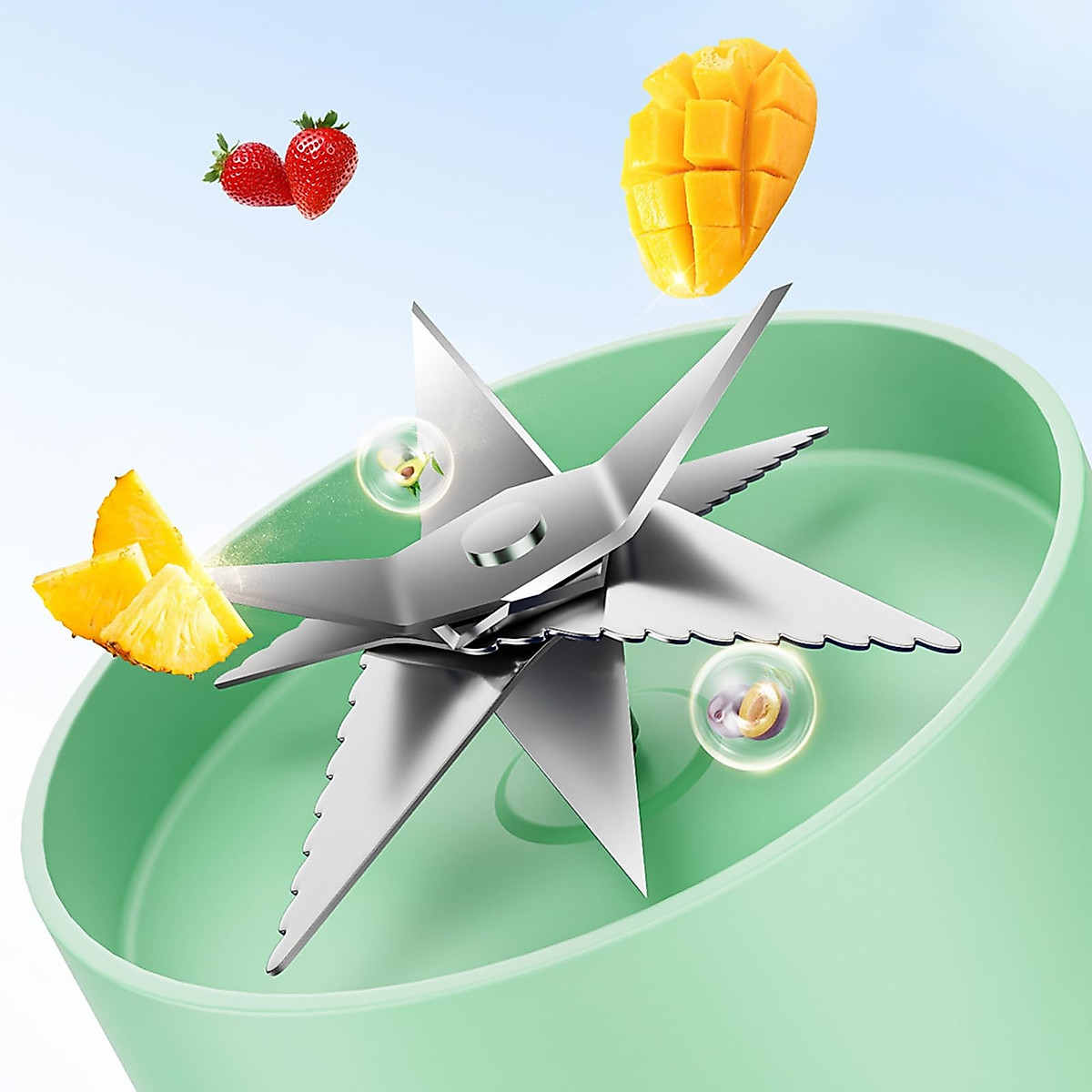 oxcuuka Multifunctional Portable Juicer Cup With Digital Display, Personal Portable Blender Rechargeable for Shakes and Smoothies, Fruits and Veggies - 900ml ﻿ Green single cup with single lid