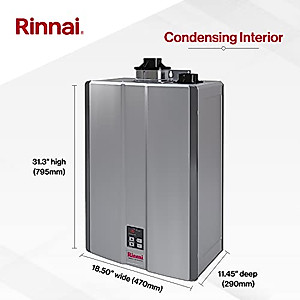 Rinnai RSC199iP Smart-Circ Condensing Gas Tankless Water Heater, Super High Efficiency Plus Propane Heater, Up to 11 GPM, Indoor Installation, 199,000 BTU