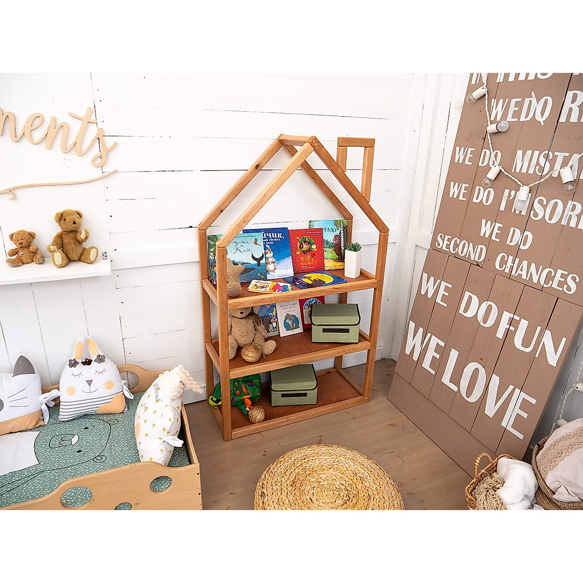 BUSYWOOD Montessori bookshelf Organizer for toddlers, Wood Bookcase, Kids Wooden Shelf, Multi-Level Toy Shelf, Modular Storage Shelves