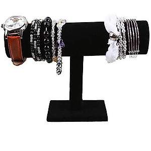 COMELYJEWEL Set of 2 Jewelry T-Bar Display Black Velvet 1 Row Accessories Organizer Event Show Scrunchie Stand Hovering Bracelet Stand Bangle Watch Holder Storage for Home Organizing