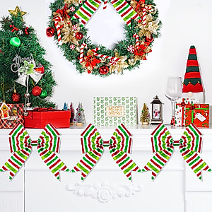 obmwang 2 Rolls Christmas Glitter Stripes Wired Edge Ribbon Red White Green Stripes Ribbons Wired Christmas Holiday Ribbon for DIY Craft Bows Xmas Tree Decoration, 2.52" x 6.56 Yards