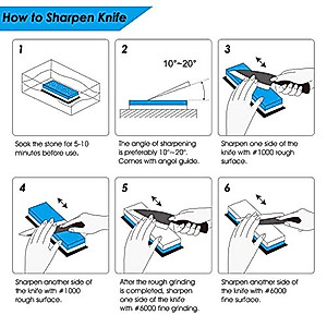PHYEX Knife Sharpening Stone, Combination Dual Sided 1000/6000, with Non Slip Base, Flattening Stone & Angle Guide