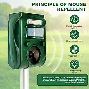 Ultrasonic Animal Repellent, Outdoor Solar Powered Squirrels Deterrent with Motion Sensor,Sound and LED Flashing,Waterproof Deer Repeller,Animal Repellent for Cat Dog Bird Skunk Rabbit Wild Pigs f1