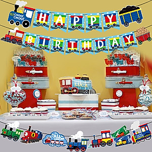 Train Birthday Party Banner Decorations Retro Train Birthday Party Supplies Steam Train Birthday Party Banner Decorations for Train Theme Birthday Party Baby Showers Party Supplies