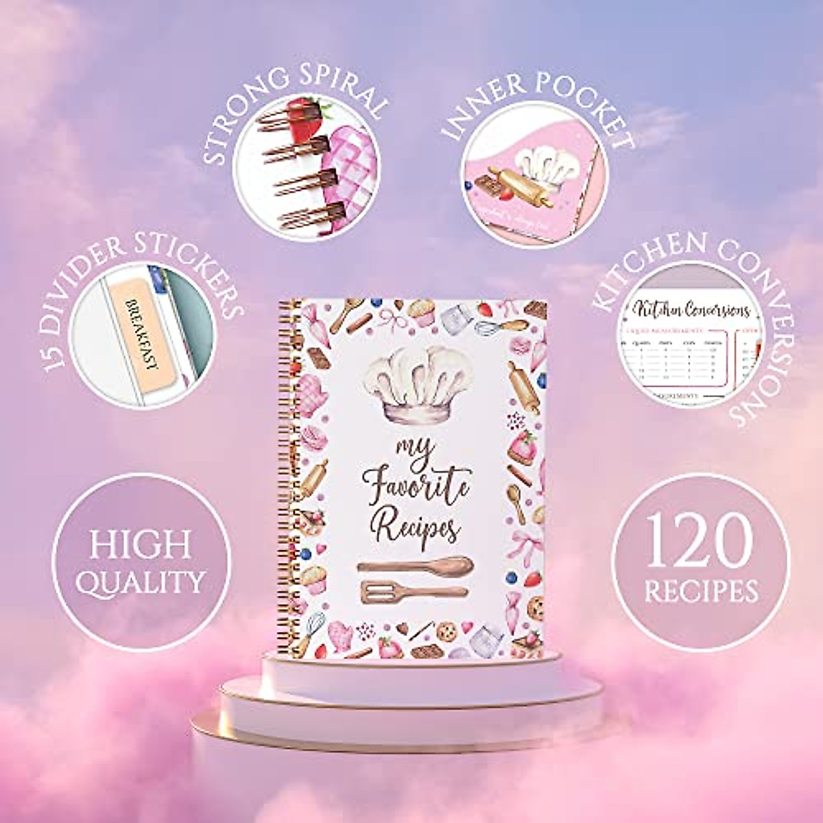 Recipe Book to Write in Your Own Recipes , 7"x10" Blank Recipe Book , Durable Hardcover Family Recipe Book , Recipe Book For Own Recipes , Recipe Organizer , 120 Pages Blank Cookbook, Recipe Binder