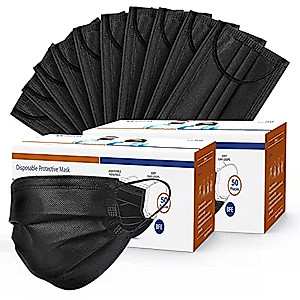 SHOOTUP 100 Pack 3 Ply Black Disposable Face Masks, Adult Women Men 3 Layers Breathable Masks, Dust-proof