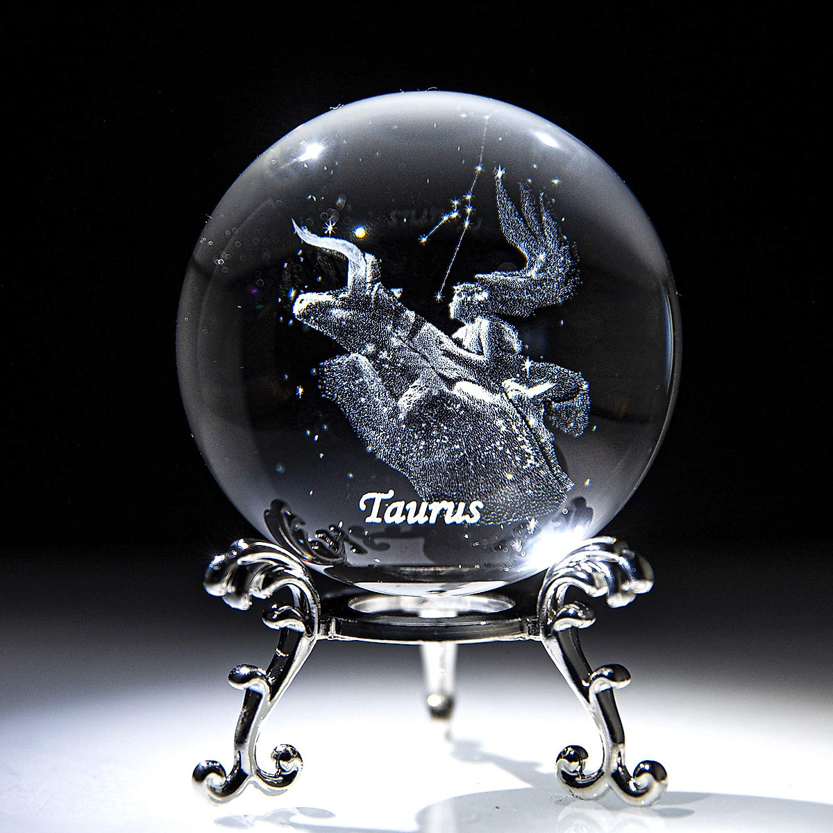 HDCRYSTALGIFTS 3D Laser Constellation Crystal Ball Crystal Paperweight Full Sphere Glass Fengshui with Sliver-Plated Flowering Stand(Taurus)