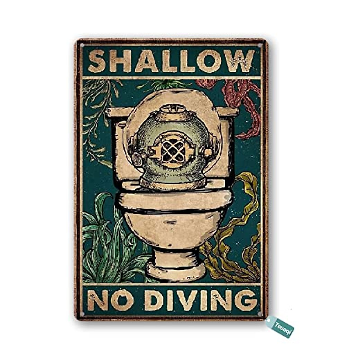 Scuba Shallow No Diving Funny Metal Sign Home Decor Wall Art Decoration for Garage Bar Restaurant Kitchen Cafe Pub 8x6in