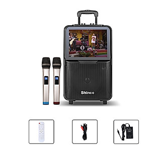 Shinco WiFi Karaoke Machine with 2 Wireless Mics, 15'' Touch Screen, Bluetooth, Lyrics Display (Black)