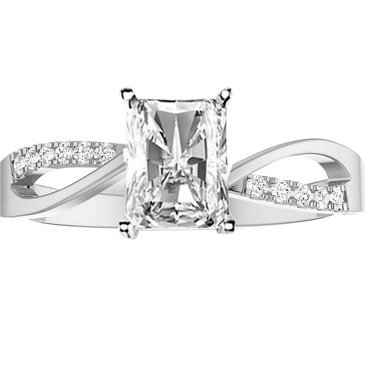 14K White Gold 1.08 Carat LAB GROWN DIAMOND Elegant Twisting Split Shank Radiant Cut Diamond Engagement Ring (G-H Color VS1-VS2 Clarity 1 Ct Center)