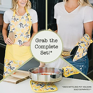Sage+Stitch Adjustable Designer Kitchen Apron for Adults | 100% Machine Washable Cotton Cooking Apron with Pockets and Adjustable Neck Buckle | 27" Wide x 33" Long | Yellow Lemons