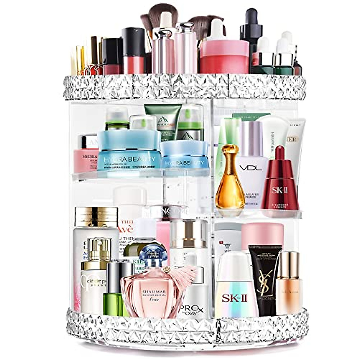 360 Rotating Makeup Organizer, Vanity Adjustable Cosmetic Storage Organizers Large Capacity Makeup Display Case for Bedroom Bathroom Clear Acrylic Organizer Container for Cosmetic Brushes Lipsticks