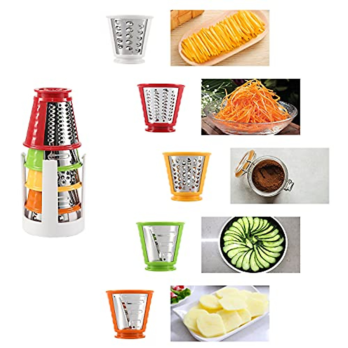 Electric Slicer, ASLATT Electric Cheese Grater for Home Kitchen Use, One-Touch Control Cheese Shredder, Salad Maker Machine for Fruits, Vegetables, Cheese Grater with 5 Attachments, 120V,White