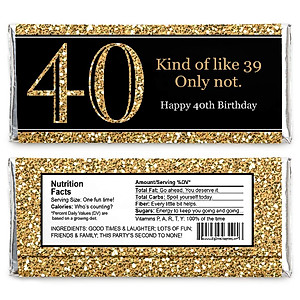 Big Dot of Happiness Adult 40th Birthday - Gold Candy Bar Wrappers Party Favors Set 24