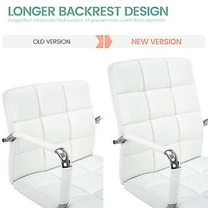 MFD LIVING High Back Desk Chair, Modern PU Leather Home Office Task Chair with Arms, Adjustable Swivel Computer Executive Chair with Wheels (Pearl White)