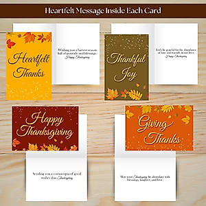 Mie Creations Thanksgiving Cards with Envelopes, 24 Bulk Assorted Fall Harvest Season Greeting Cards UV Spot, 4 Designs, Boxed Set Giving Thanks Gratitude notecards for Family, Friends- 4x6 inches