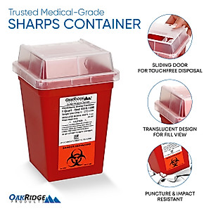 Oakridge Products Sharps Container for Home Use and Professional 1 Quart (3-Pack), Biohazard Needle and Syringe Disposal, Small Portable Container for Travel, CDC Certified