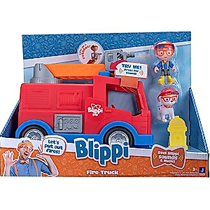 Blippi Fire Truck - Fun Vehicles with Freewheeling Features Including 3 Firefighter and Fire Dog, Sounds and Phrases - Educational Vehicles for Toddlers and Young Kids