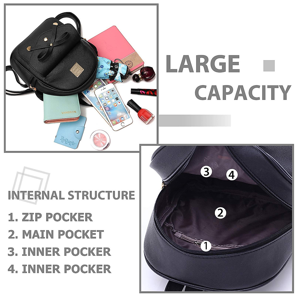 K.E.J. Mini Backpack for Women Bowknot Leather Backpack 3-PCS Cute Small Backpack Purse for Ladies