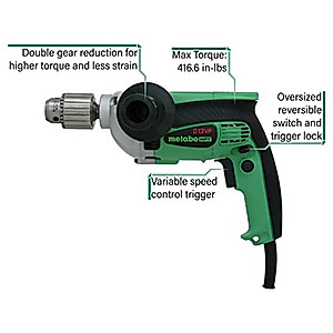 Metabo HPT Drill | 1/2-Inch| Corded | 9-Amp | 0-850 Rpm | Variable Speed Trigger | Form Fit Palm Grip | Contractor-Grade Cast Aluminum Gear Housing | Belt Hook | 5-Year Warranty | D13VF