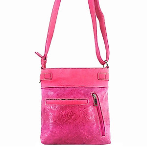 Justin West Tooled Turquoise Stone Cross Rhinestone Laser Cut Shoulder Chain Concealed Carry Handbag Purse Wallet Messenger (Hot Pink Messenger Bag)
