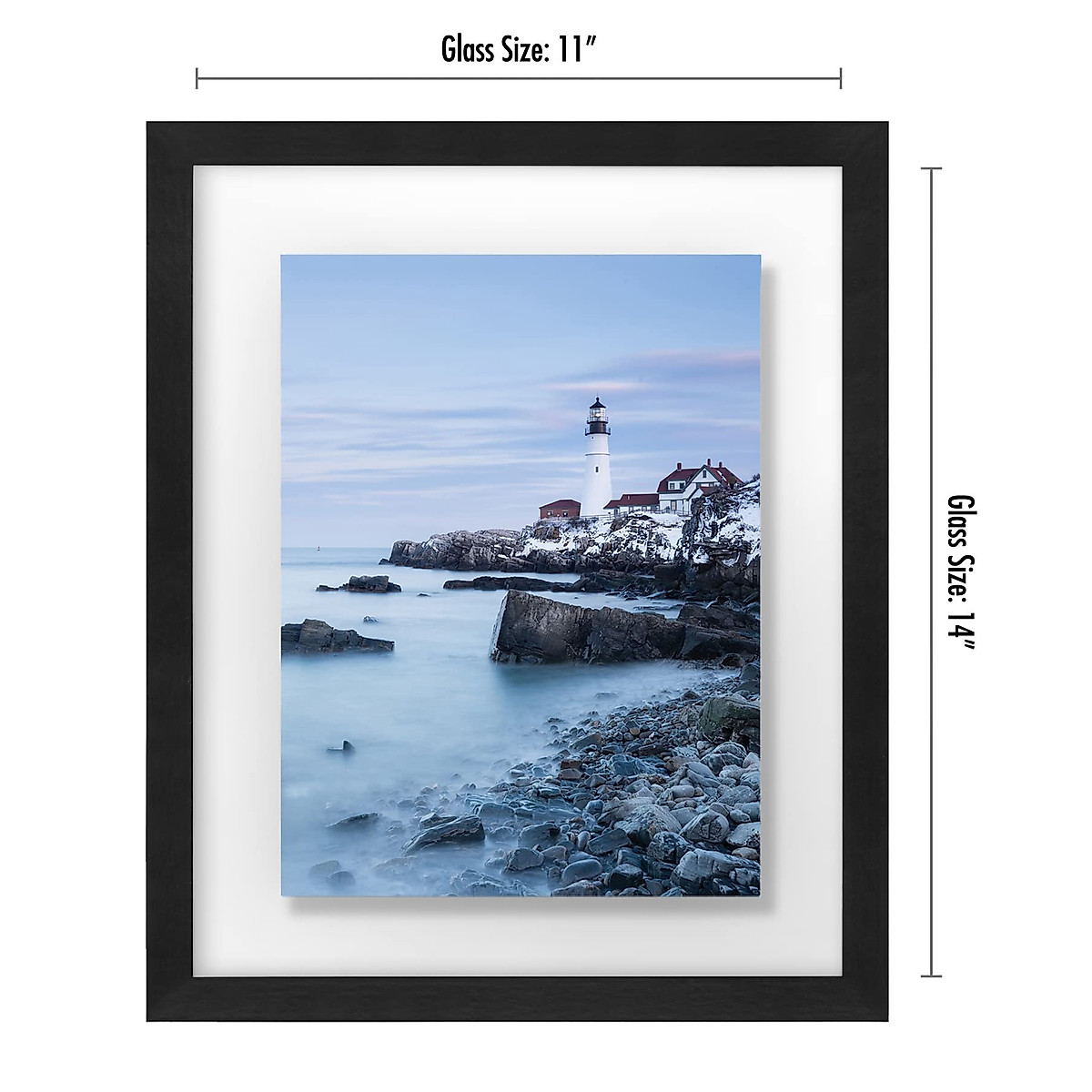 Americanflat 11x14 Floating Picture Frame in Black - Use as 11x14 Frame, 8x10 Floating Frame, or 5x7 Floating Frame with Polished Glass and Hanging Hardware - Horizontal and Vertical Formats for Wall