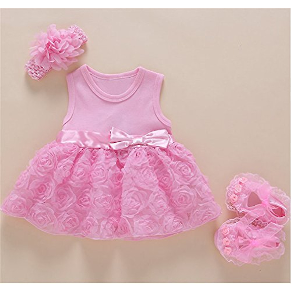 Niyage Baby Girls Clothes Dress Headband Shoes 3 Pcs Set Flowers Party Outfit Floral Dress-Pink 0-3 Months
