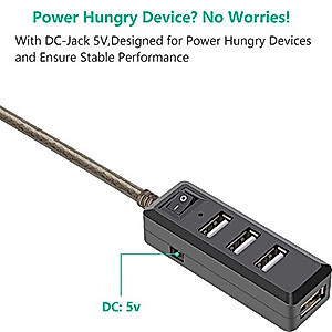 Pasow USB 2.0 Hub 4 Port Adapter USB Data Hub Extended Cable Compatible for MacBook Pro, iMac, PC, Laptop, USB Flash Drives (15FT/5M)