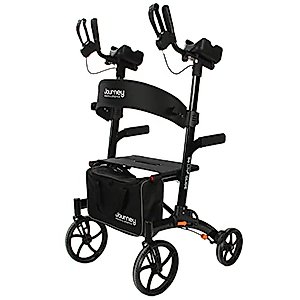 So Lite Glide Backsaver Rollator Walker - Upright Walkers for Seniors with Seat and Armrest - Stand Up Rolling Walker (Black)