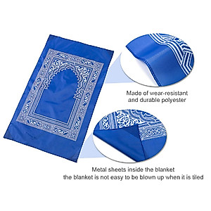 Abiyou 1 Piece Prayer Mat, Musilm Prayer Mat, Polyester Prayer Rug, Portable Travel Prayer Mat, Travel Prayer Rug with Compass, for Muslim Prayer, Ramadan(Blue, 60CMx100CM)
