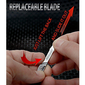 outROAR Gear Titanium Keychain Knife & 10 Replaceable Razor Blades, Mini Folding Scalpel Pocket Knife Box Cutter Hobby Knife